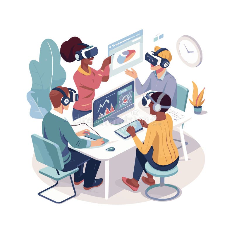 Virtual Collaboration in a Modern Office Stock Vector - Illustration of ...