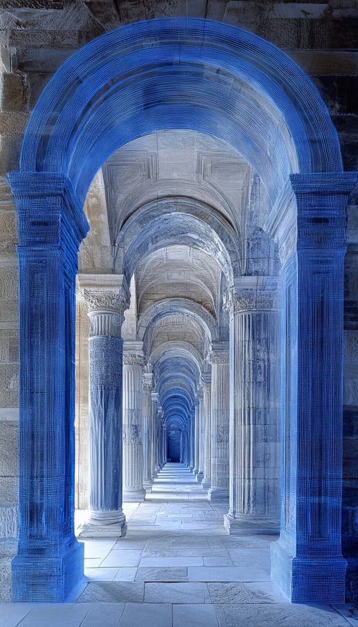 Virtual Colonnade, Digital Architecture, Abstract Building, Blue Arches ...