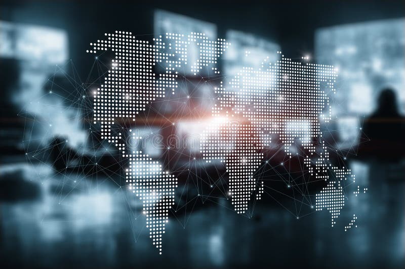 On a Virtual Computer Screen, a World Map Stock Image - Image of ...