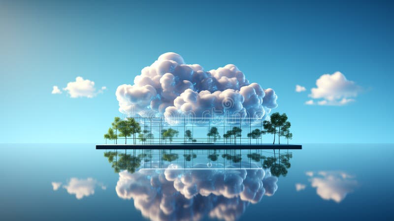 Virtual Computing on a Blue Background with a Natural White Cloud Sky ...