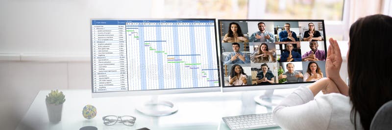 Virtual Conference Agenda on Multiple Computers Stock Photo - Image of ...