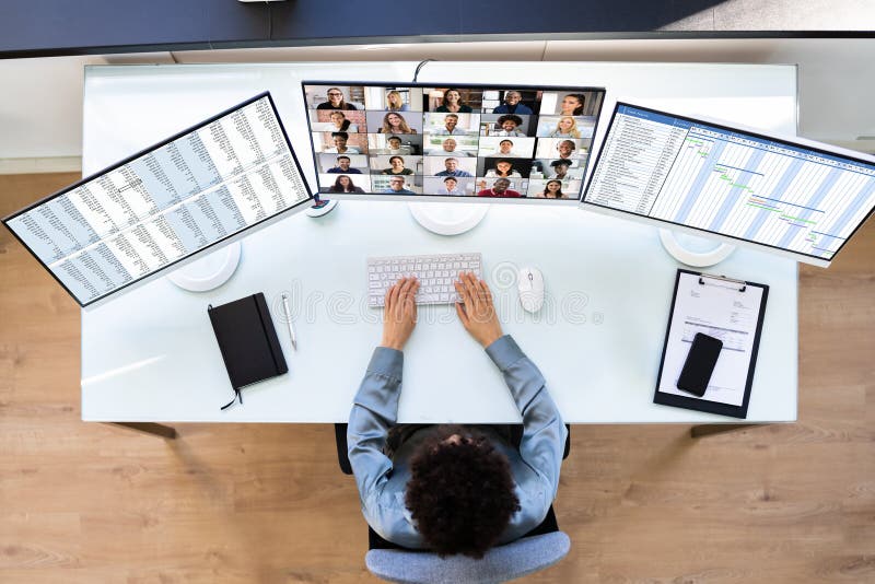 Virtual Conference Agenda on Multiple Computers Stock Photo - Image of ...