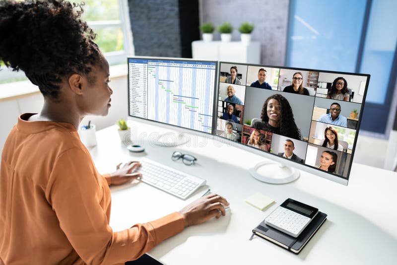 Virtual Conference Agenda on Multiple Computers Stock Image - Image of ...