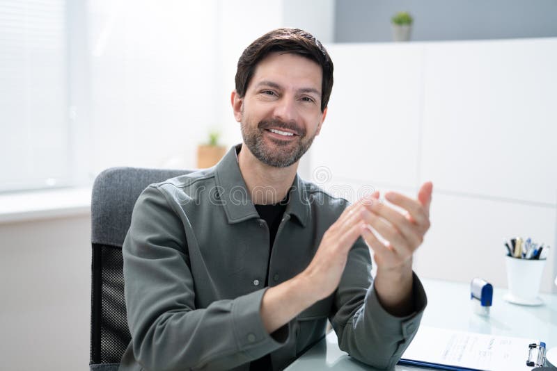 Virtual Conference Call Chat in Office Stock Photo - Image of clap ...