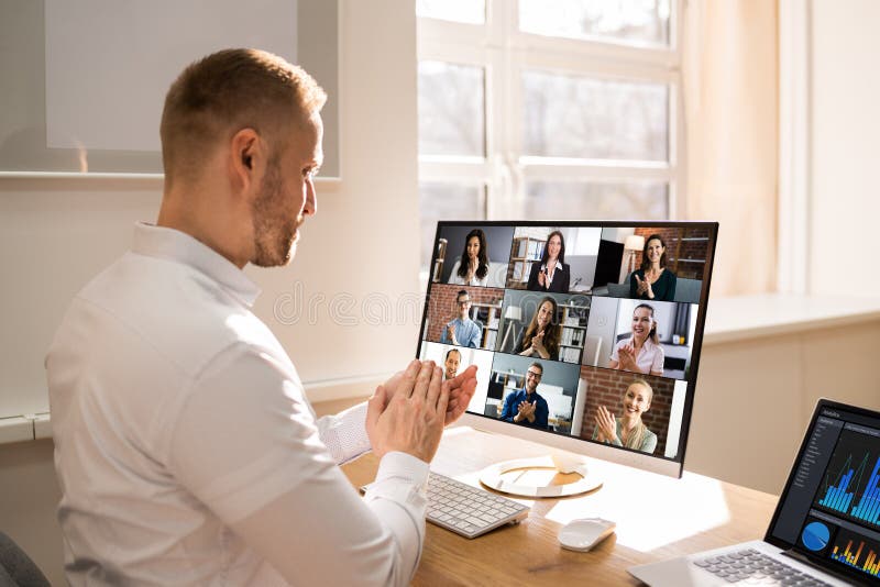 Virtual Conference Meeting Interview Stock Photo - Image of online ...