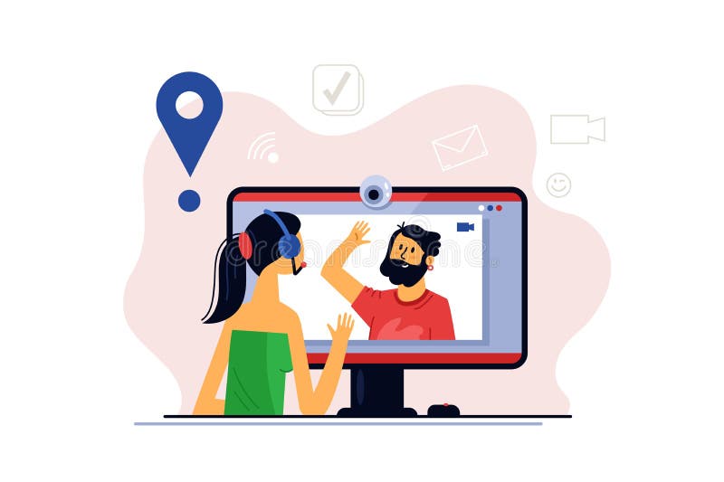 Virtual Conference with Online Video Chat Stock Illustration ...