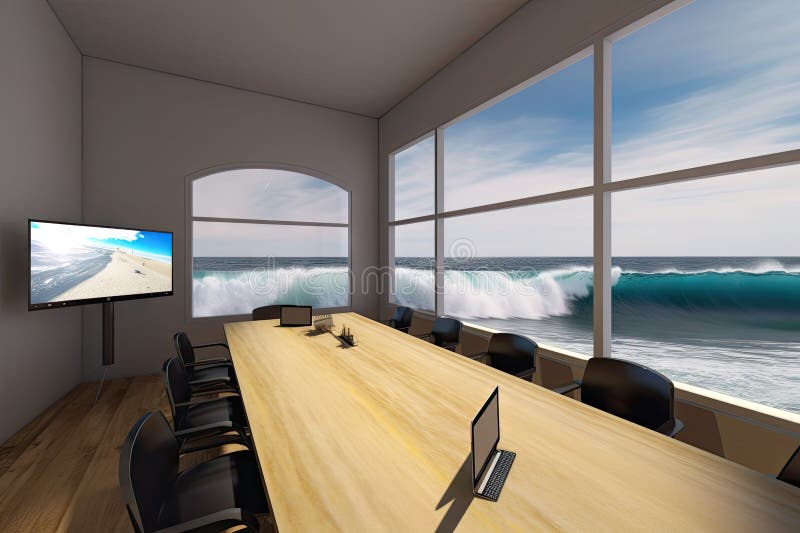 Virtual Conference Room, with View of the Beach and Waves Crashing on ...