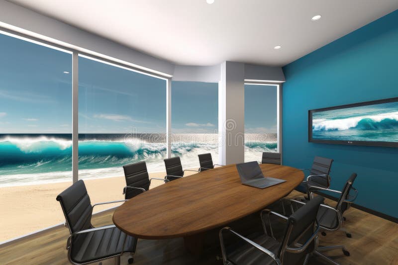Virtual Conference Room, with View of the Beach and Waves Crashing on ...