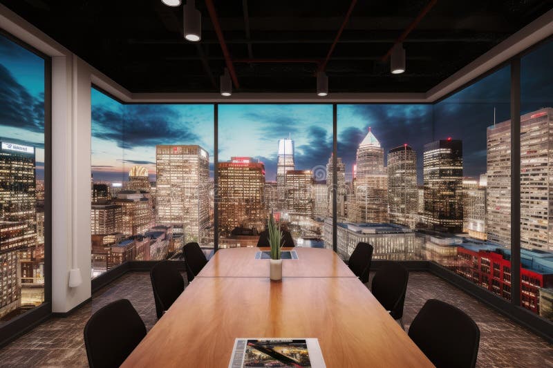 Virtual Conference Room with View of a Bustling Cityscape Stock ...