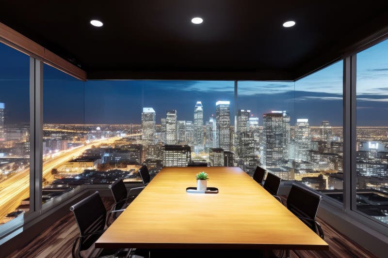 Virtual Conference Room with View of a Bustling Cityscape Stock Image ...