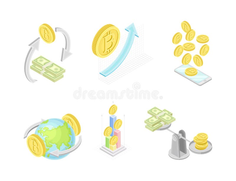 Virtual Crypto Currency Symbols Set. Digital Money Transferring ...