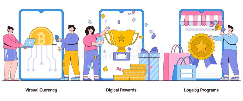 Virtual Currency, Digital Rewards, Loyalty Programs Concept with ...