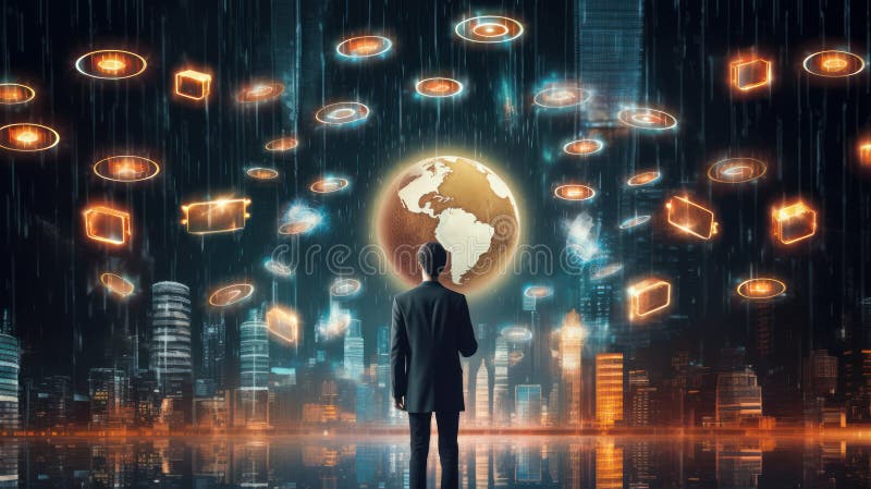 Virtual Currency Exchange Businessman If Front of World Currency Sign ...