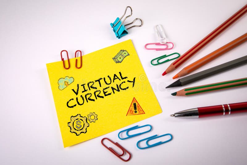 Virtual Currency. Text and Drawing on a Ellow Note Sheet Stock Image ...