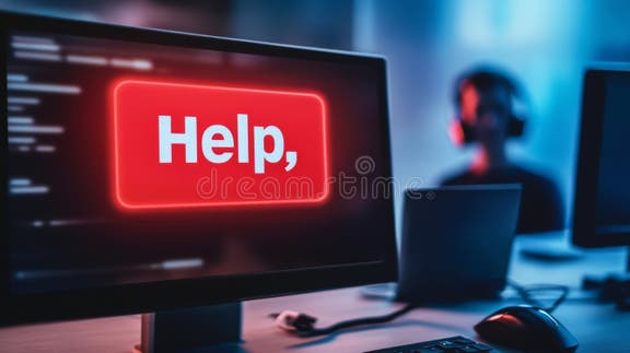 Virtual Customer Service Help Screen Displaying Bright Message Stock ...