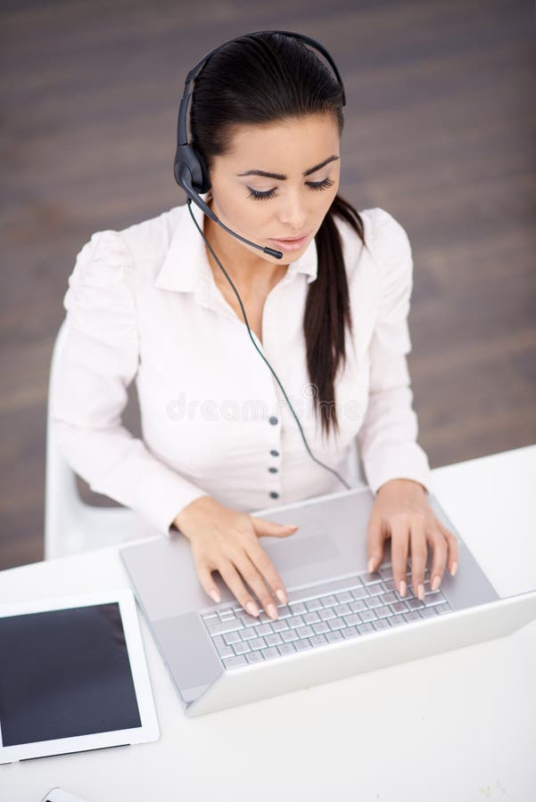 Virtual Customer Service Using Laptop on Table Stock Image - Image of ...
