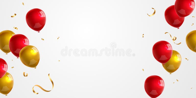 Virtual 3d Red and Gold Balloon Design Festival Vector Illustration ...