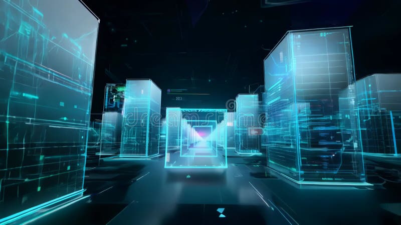 Virtual Data Center Corridor with Cloud Servers Providing Compute Power Stock Video - Video of ...
