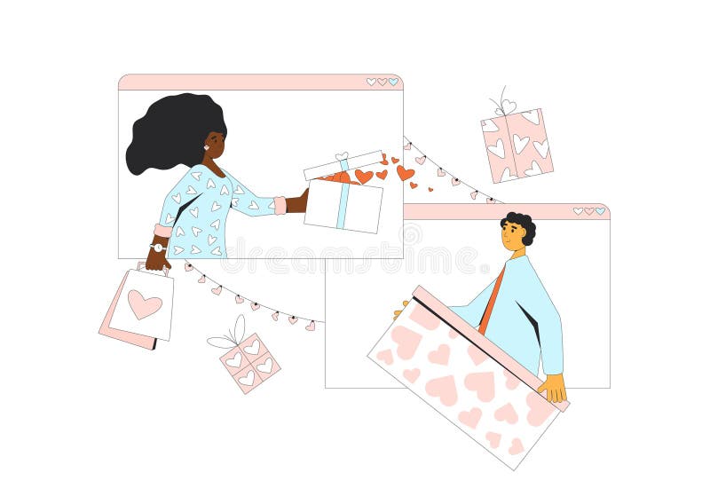 Virtual Dating. Valentine S Day Gift Exchange Stock Vector ...