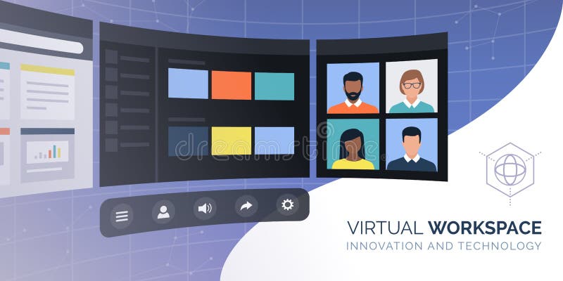 Virtual Desktop Screens with Interactive Apps Stock Vector ...