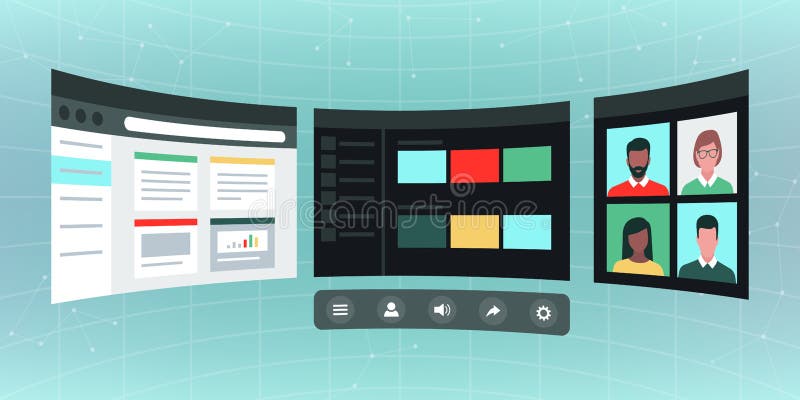 Virtual Desktop Screens with Interactive Apps Stock Vector ...