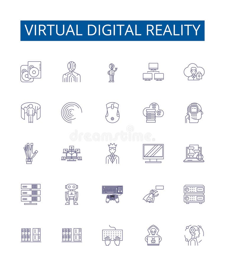 Virtual Digital Reality Line Icons Signs Set. Design Collection of ...