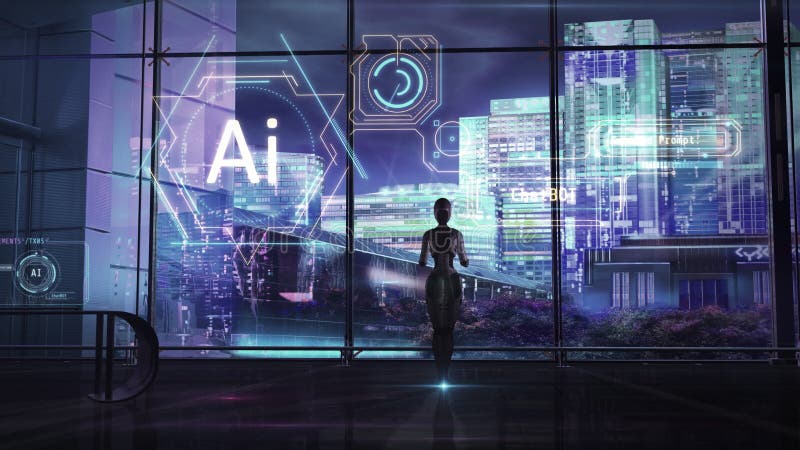 Virtual Digital Space with Artificial Intelligence. 3D Render Stock ...