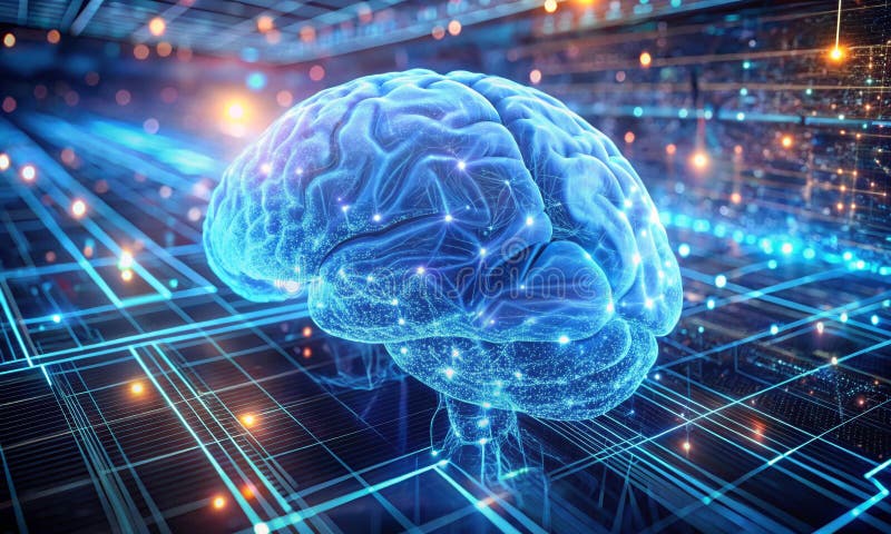 Virtual Digital Space with an Image of the Human Brain Stock Image ...