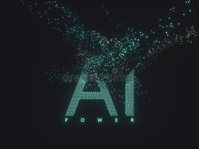 Virtual Digital Text of Artificial Intelligence (AI) Power. 3d ...