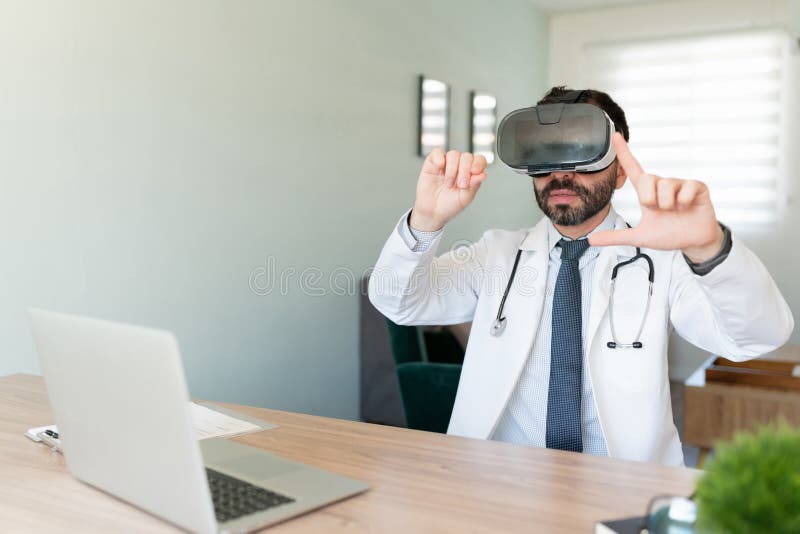 Virtual Doctor Wearing VR Glasses Stock Photo - Image of home ...