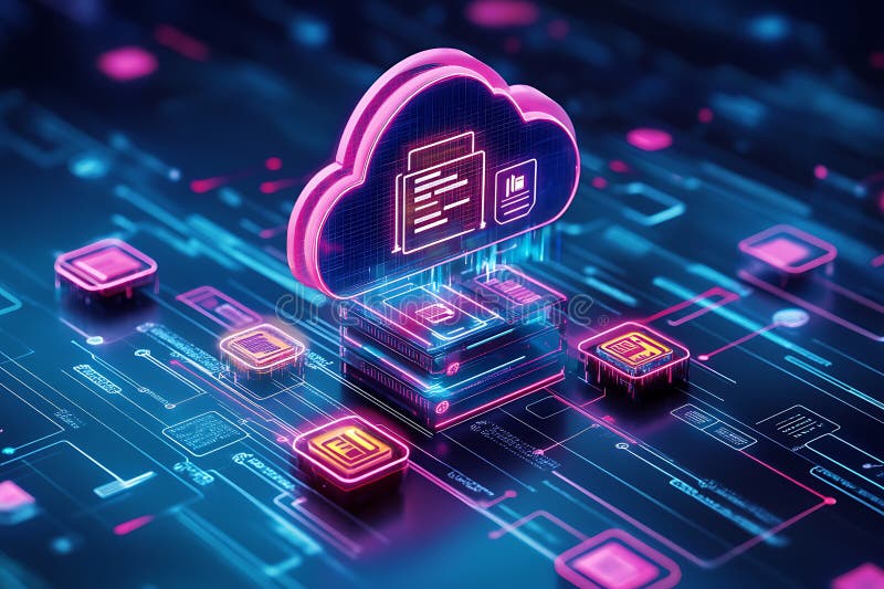 Virtual Document Download with Cloud Storage and Data Icons Stock ...