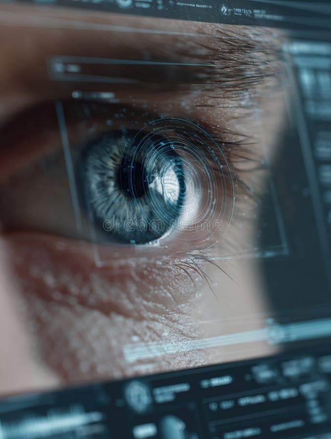 Virtual Eye Exam Displayed on Advanced Computer Screen with Futuristic Interface and Clear Upper ...