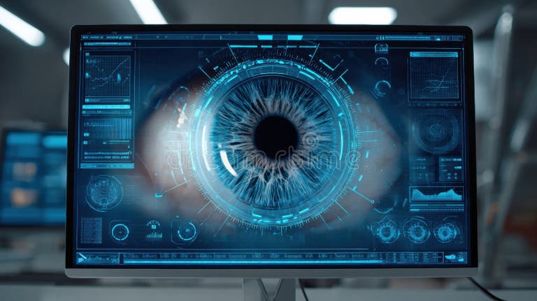 Virtual Eye Exam Displayed on Computer Screen with Futuristic User ...