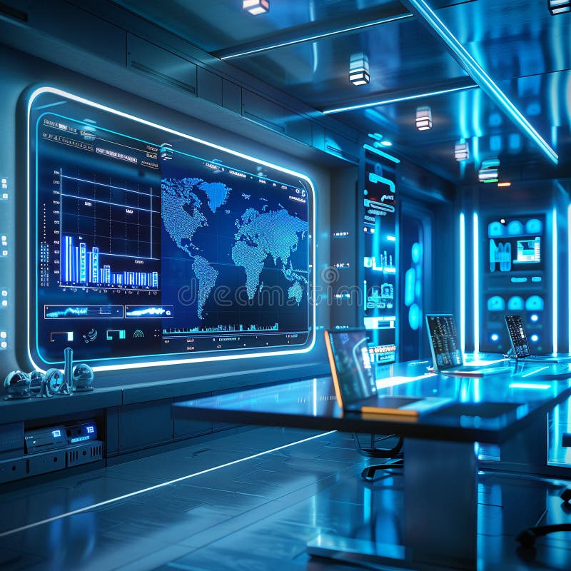 Virtual Financial Assistant on a Holographic Screen, Modern Tech Office ...