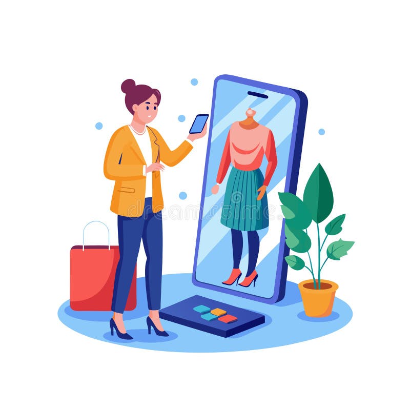 Virtual Fitting Room Technology: Woman Trying on Clothes with Augmented ...