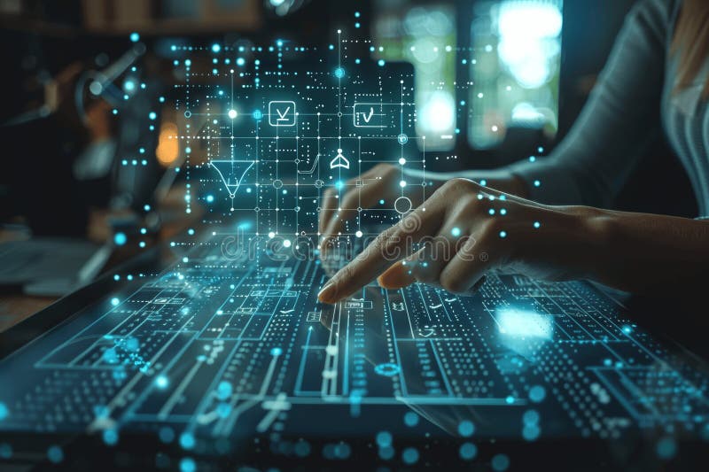 Virtual Form Management Technology in Office with Businesswoman and ...