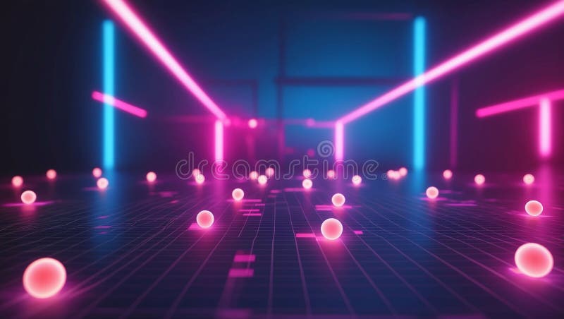 Virtual Frontier: Neon Lights and Wireframe Ground in a Dark ...