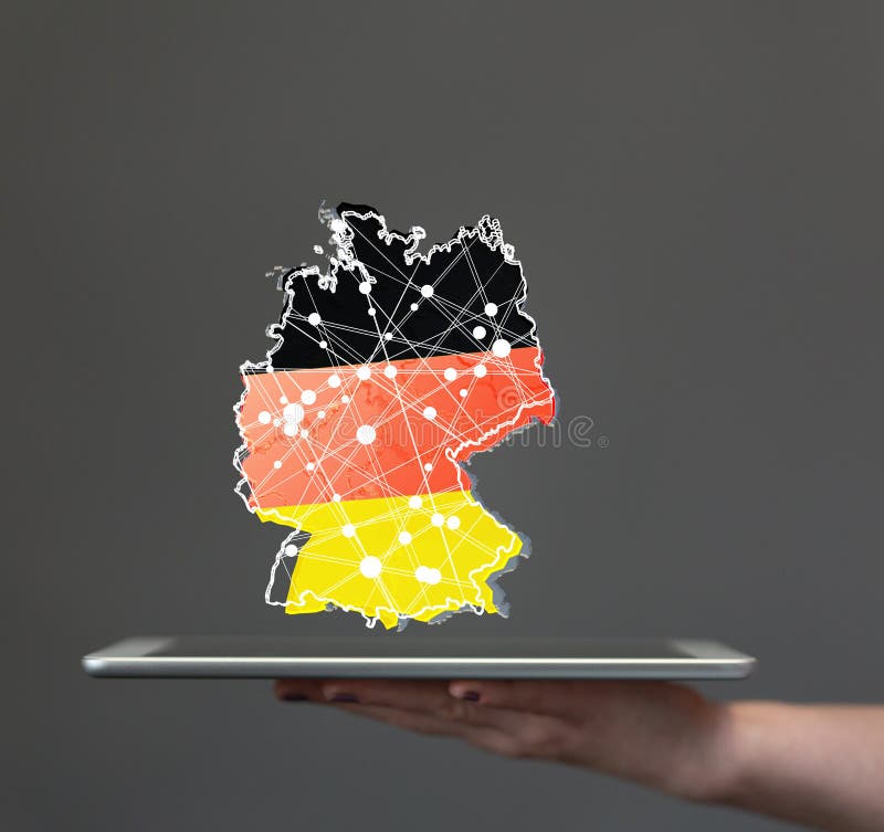 A a Virtual Germany Land Map Digital in Hand 3d Stock Image - Image of ...