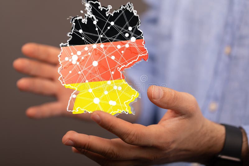 A a Virtual Germany Land Map Digital in Hand 3d Stock Image - Image of ...