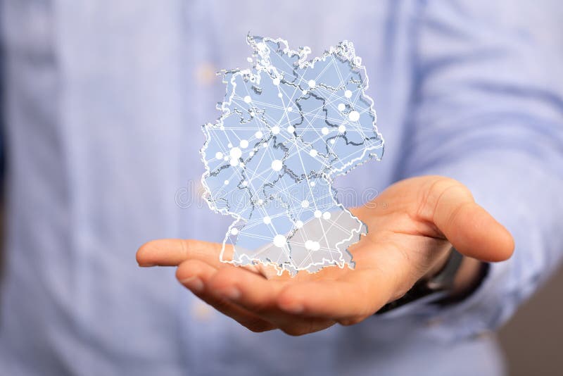 A a Virtual Germany Land Map Digital in Hand 3d Stock Image - Image of ...