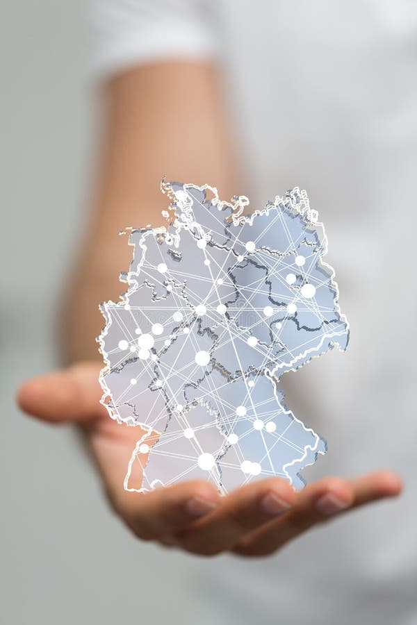 A a Virtual Germany Land Map Digital in Hand 3d Stock Image - Image of ...
