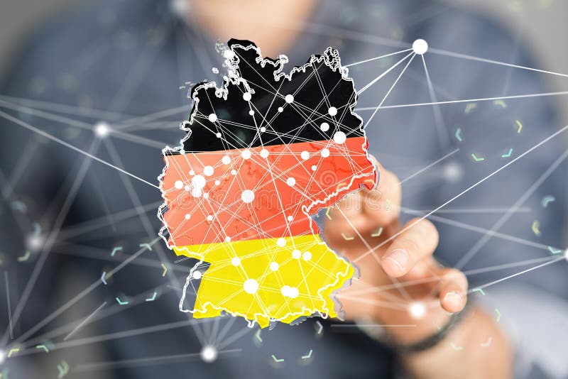 A a Virtual Germany Land Map Digital in Hand 3d Stock Illustration ...