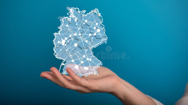 A a Virtual Germany Land Map Digital in Hand 3d Stock Image - Image of ...