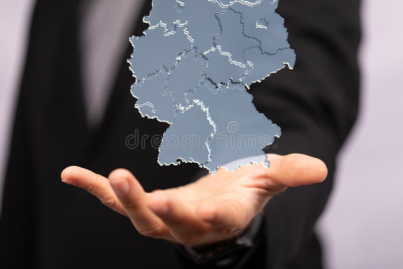 A a Virtual Germany Land Map Digital in Hand 3d Stock Photo - Image of ...
