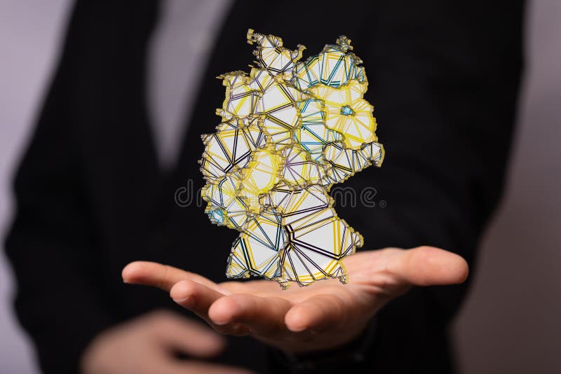 A a Virtual Germany Land Map Digital in Hand 3d Stock Photo - Image of ...