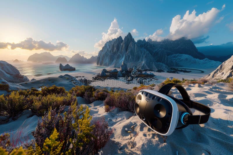 Virtual Glasses Resting on Sandy Beach Surface, Blending Technology and ...