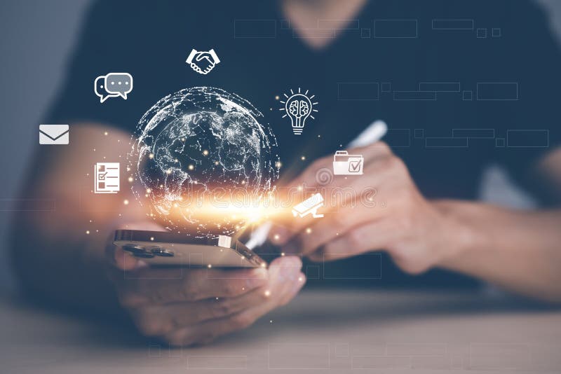 Virtual Global Internet Connection Metaverse Concept, Businessman Using ...