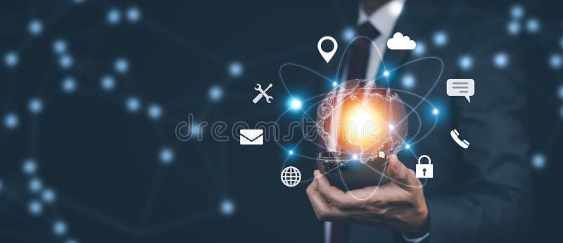 Virtual Global Internet Connection Metaverse Concept, Businessman Using ...