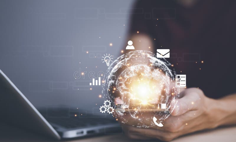 Virtual Global Internet Connection Metaverse Concept, Businessman Using ...