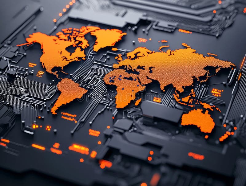 A Virtual Global Map Featuring Data Visualizations and Illuminated ...